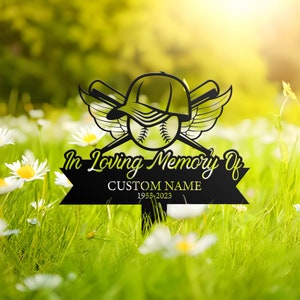 Personalized Baseball Bat and Helmet Memorial Stake, Metal Stake ...