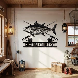Personalized Bass Fish Metal Sign, Custom Fishing Monogram Name Sign ...