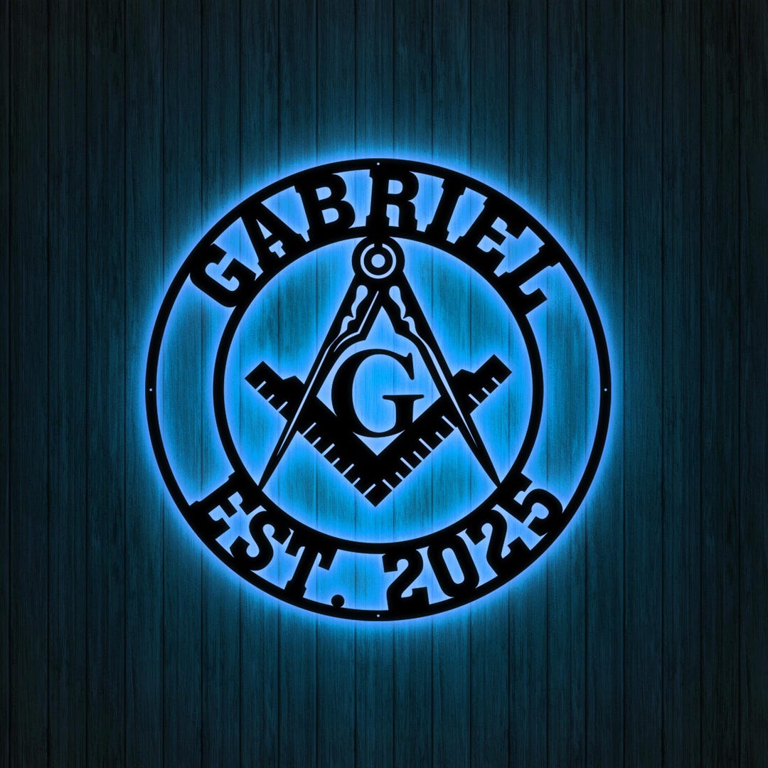 Masonic Wall Art With LED Light, Custom Freemasonry Symbol Hanging Wall ...