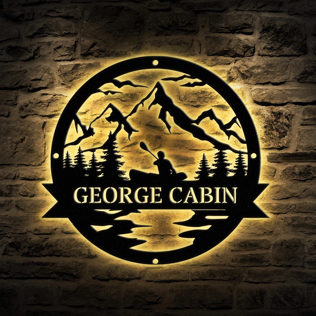 Custom Kayak Metal Wall Art LED Light Personalized Kayaker Name Sign ...