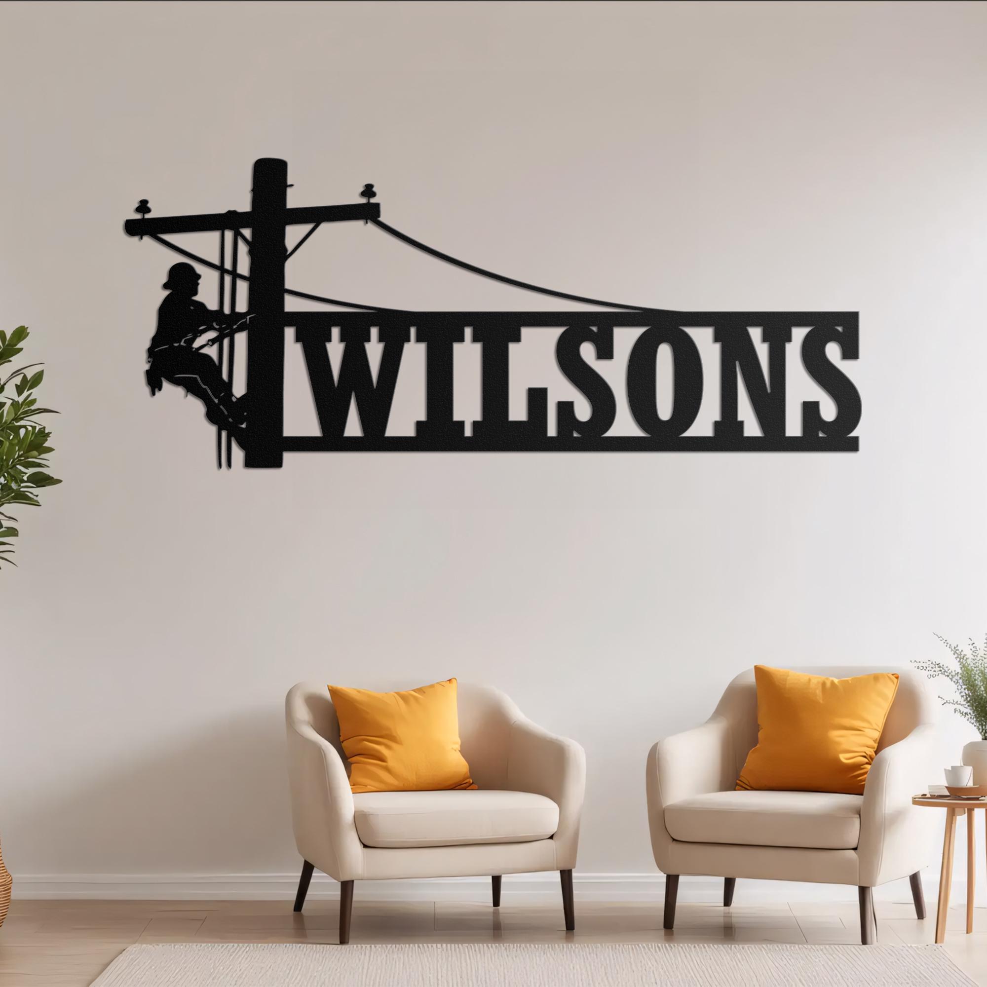 Personalized US Lineman Metal Wall Art With LED Light, Custom Lineman ...