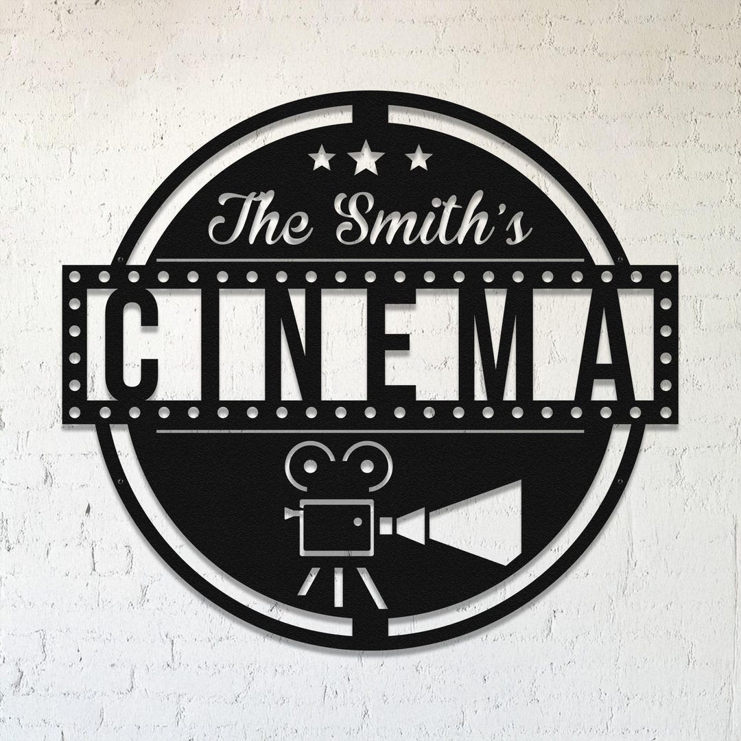 Home Theater Metal Sign, Custom Cinema Wall Art With Family Name, Movie ...