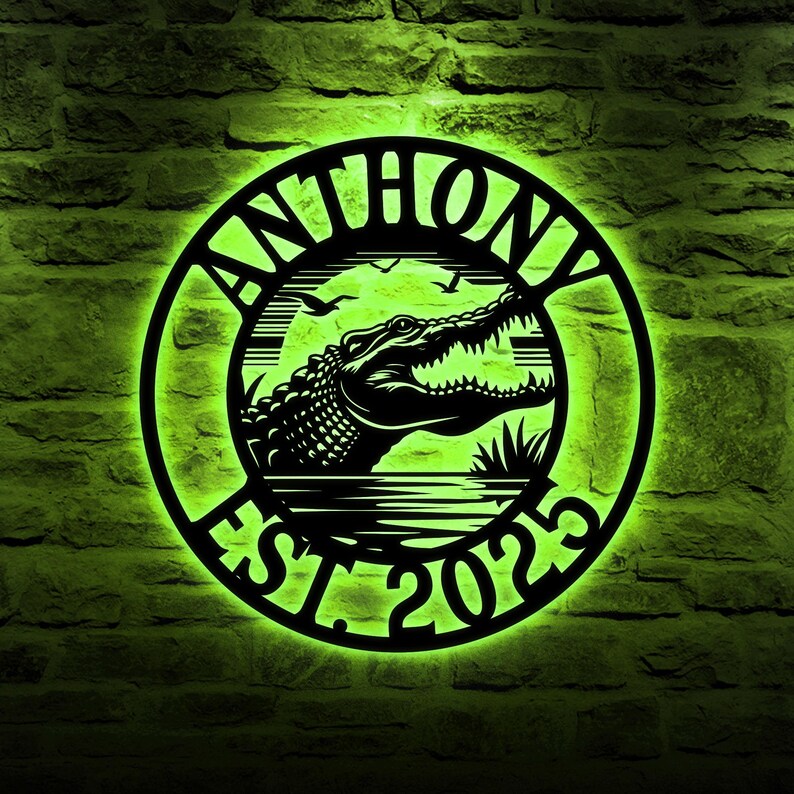 Custom Crocodile Metal Sign Led Lights, Metal Alligator Sign ...
