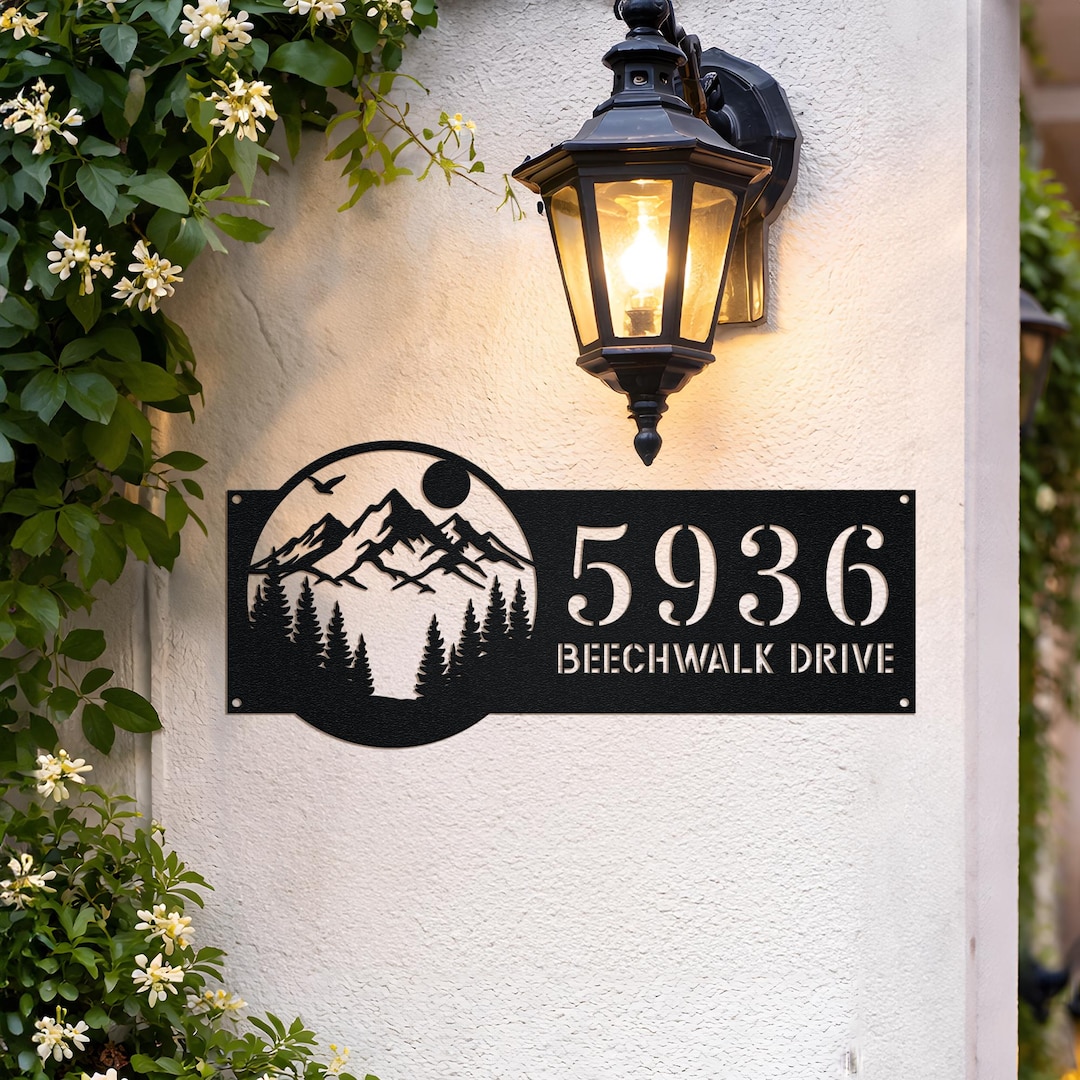 Custom Sunset Lake Metal Address Plaque, Personalized House Number Sign ...