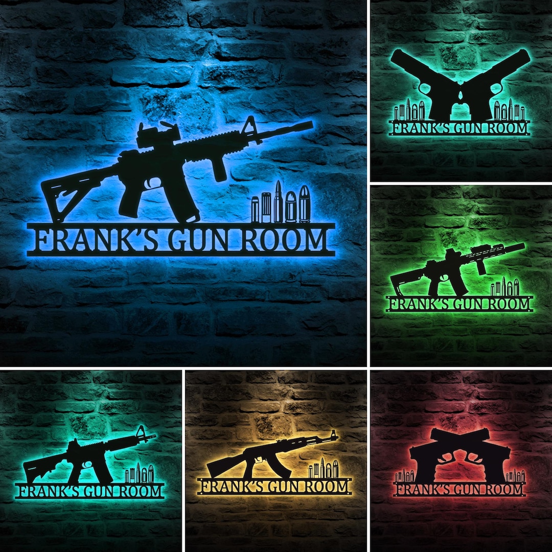 Personalized Gun Metal Sign LED Lights, Armory Decor, Gun Owner Gift ...