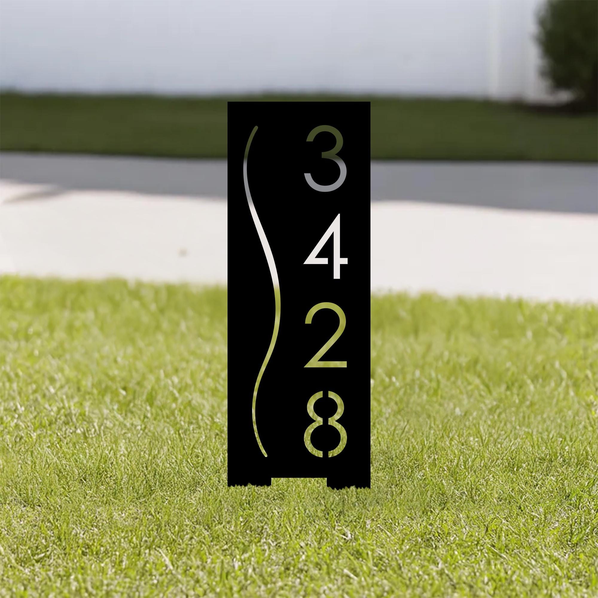 Metal Address Sign Outdoor Vertical, Modern House Numbers Yard Sign ...