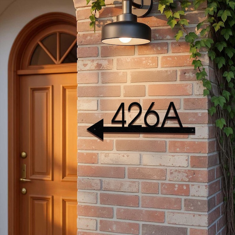 Metal Arrow Sign With House Number – Custom Address Plaque, Modern ...