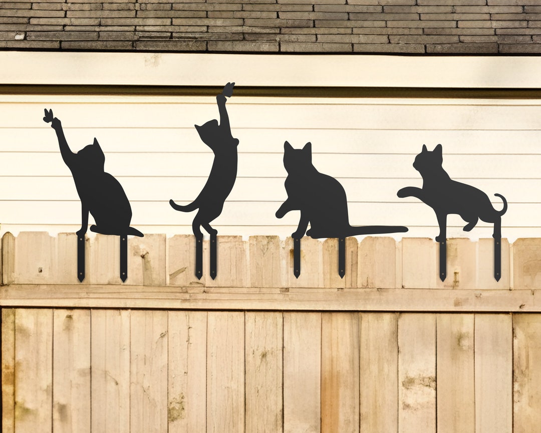 Cat Set of 4 Yard or Fence Signs, Metal Cat Decor, Cat Sign With Stake ...
