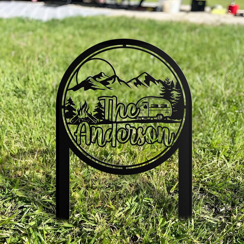 Custom Metal Campsite Sign, Personalized Family Name Sign, RV Sign for Campsite, Happy Campers ...