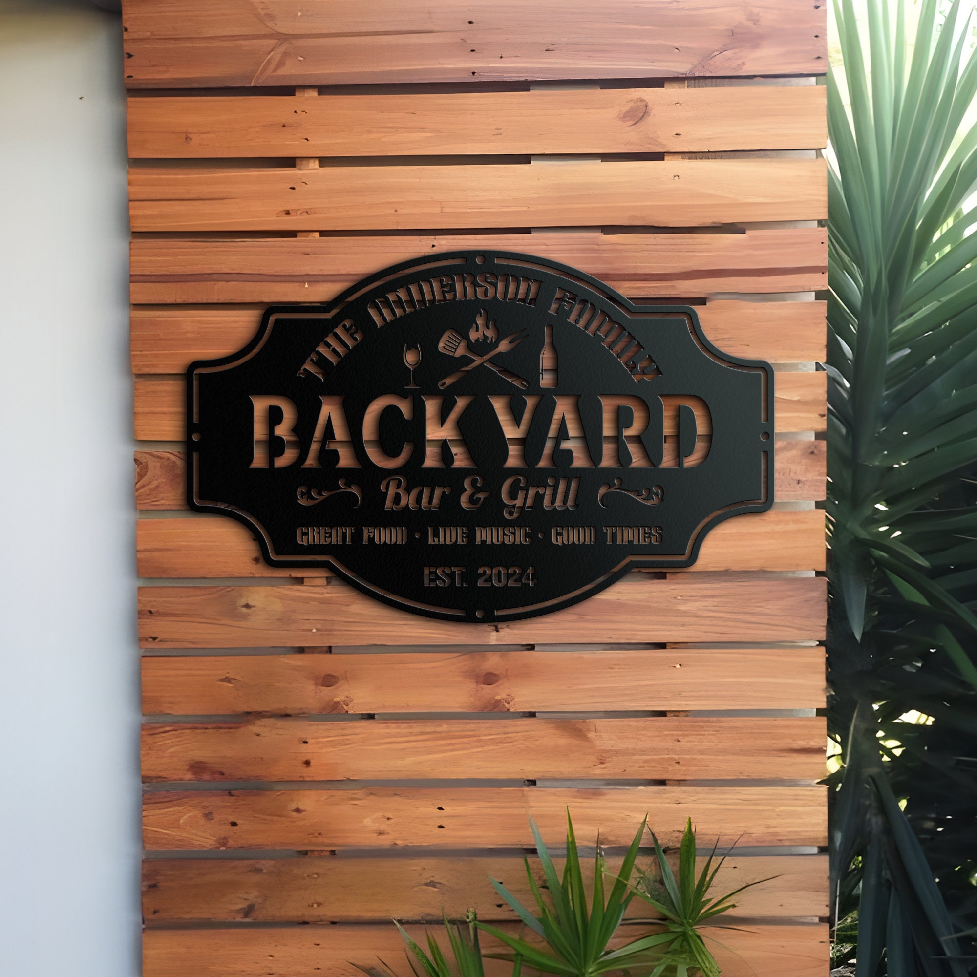 Personalized LED Light Backyard Sign Custom Bar & Grill Sign Metal Sign ...