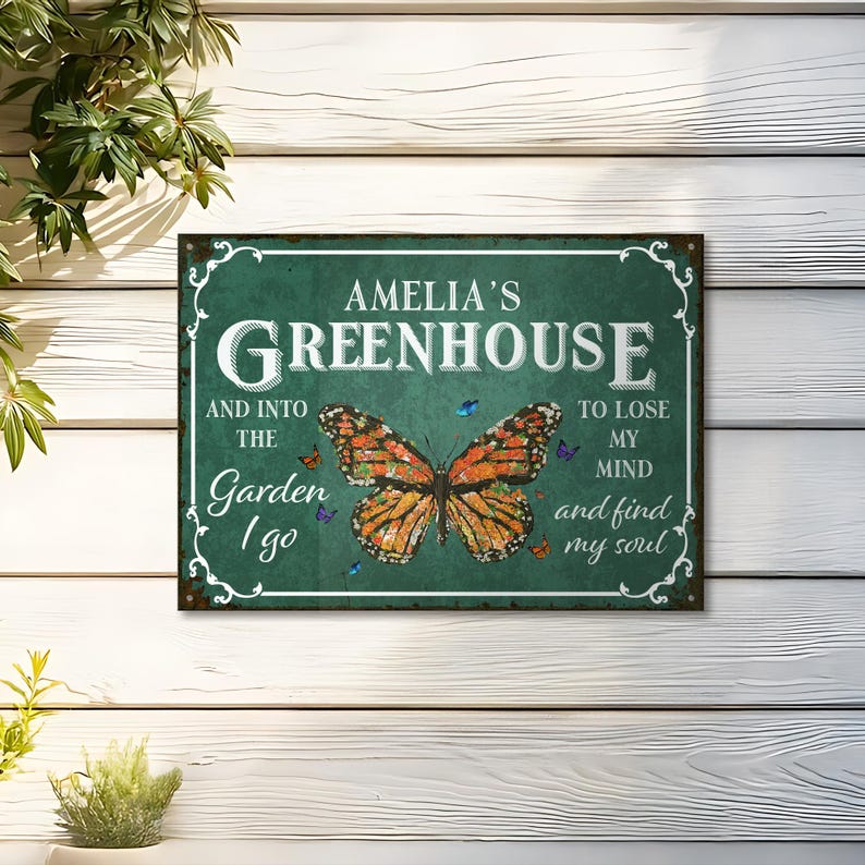 Custom Metal Greenhouse Sign, Personalized Hanging Garden Sign ...