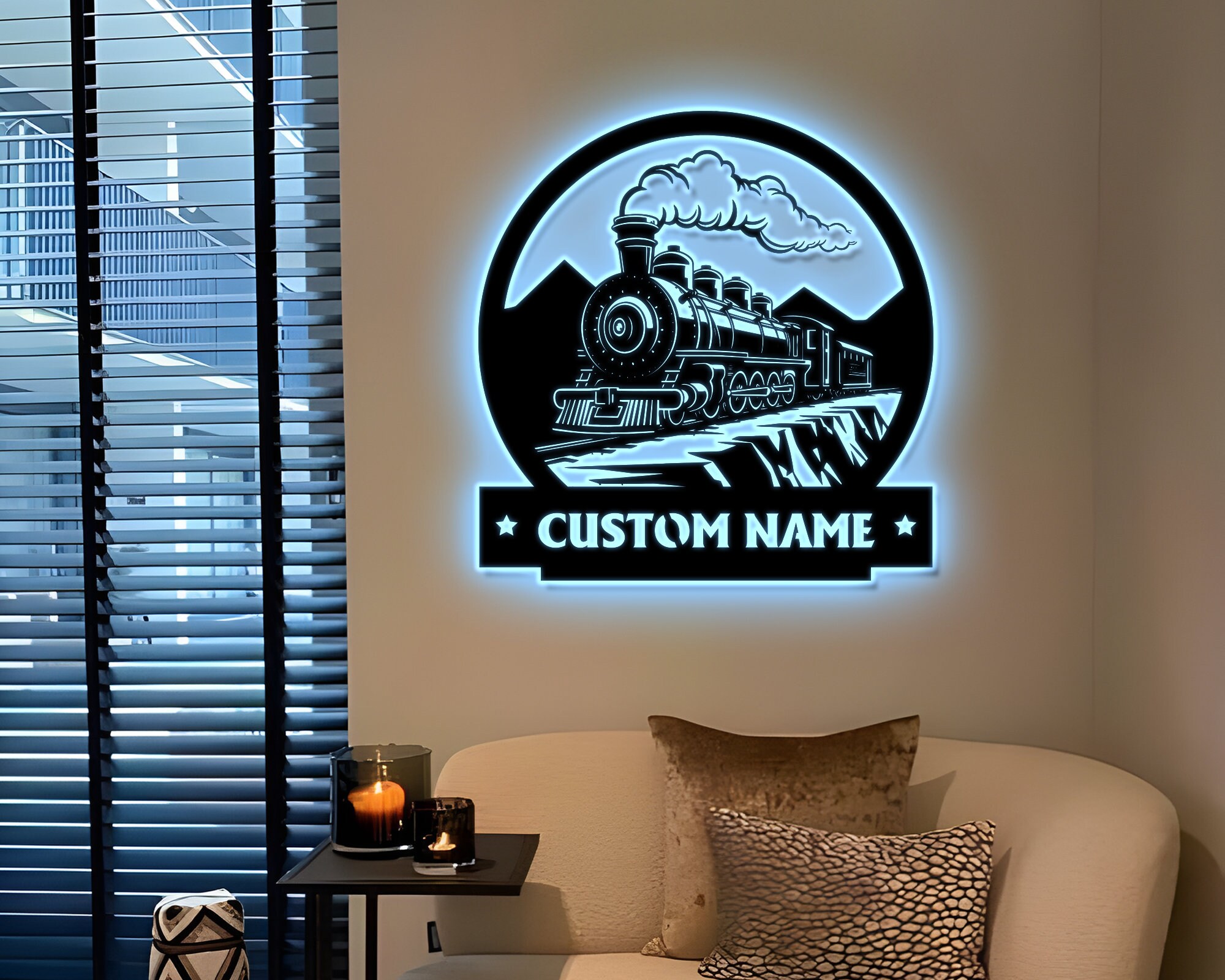 Custom Train Metal Wall LED Lights, Railroad Wall Decor, Railroad Sign ...