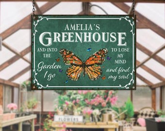 Custom Metal Greenhouse Sign, Personalized Hanging Garden Sign ...