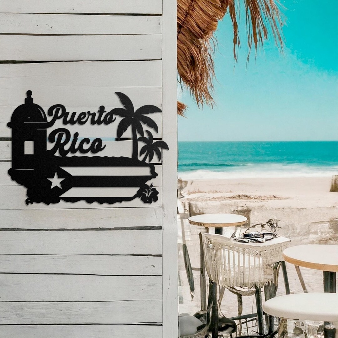 Puerto Rico Metal Wall Art – Caribbean Island Decor, Tropical Palm Tree ...