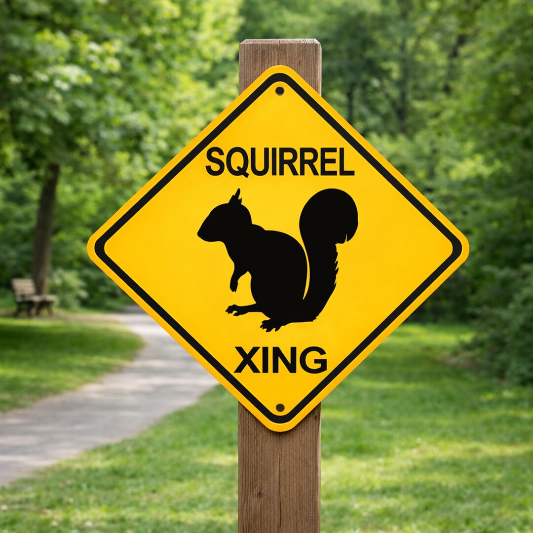 Squirrel Crossing Sign, Funny Squirrel Yard Decor, Metal Caution Sign ...