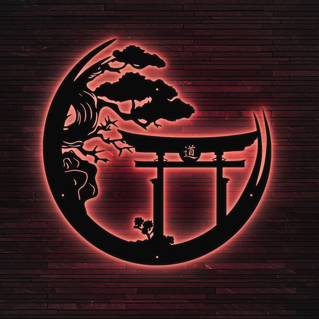 Japanese Torii Gate LED Metal Wall Art – Zen Asian Decor With Moon ...