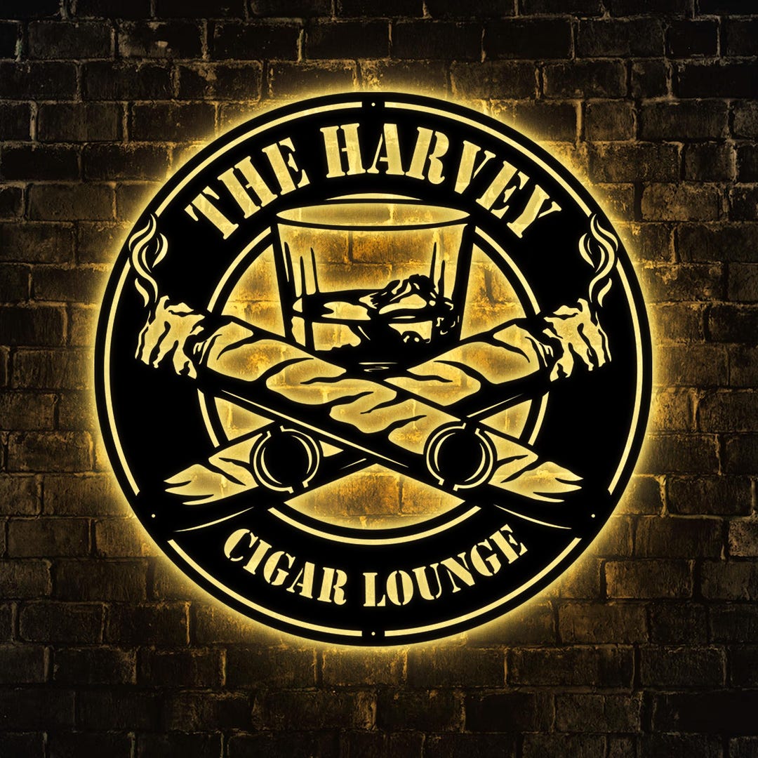 Cigar Lounge Metal LED Wall Art, Custom Whiskey Glass & Cigar Sign ...