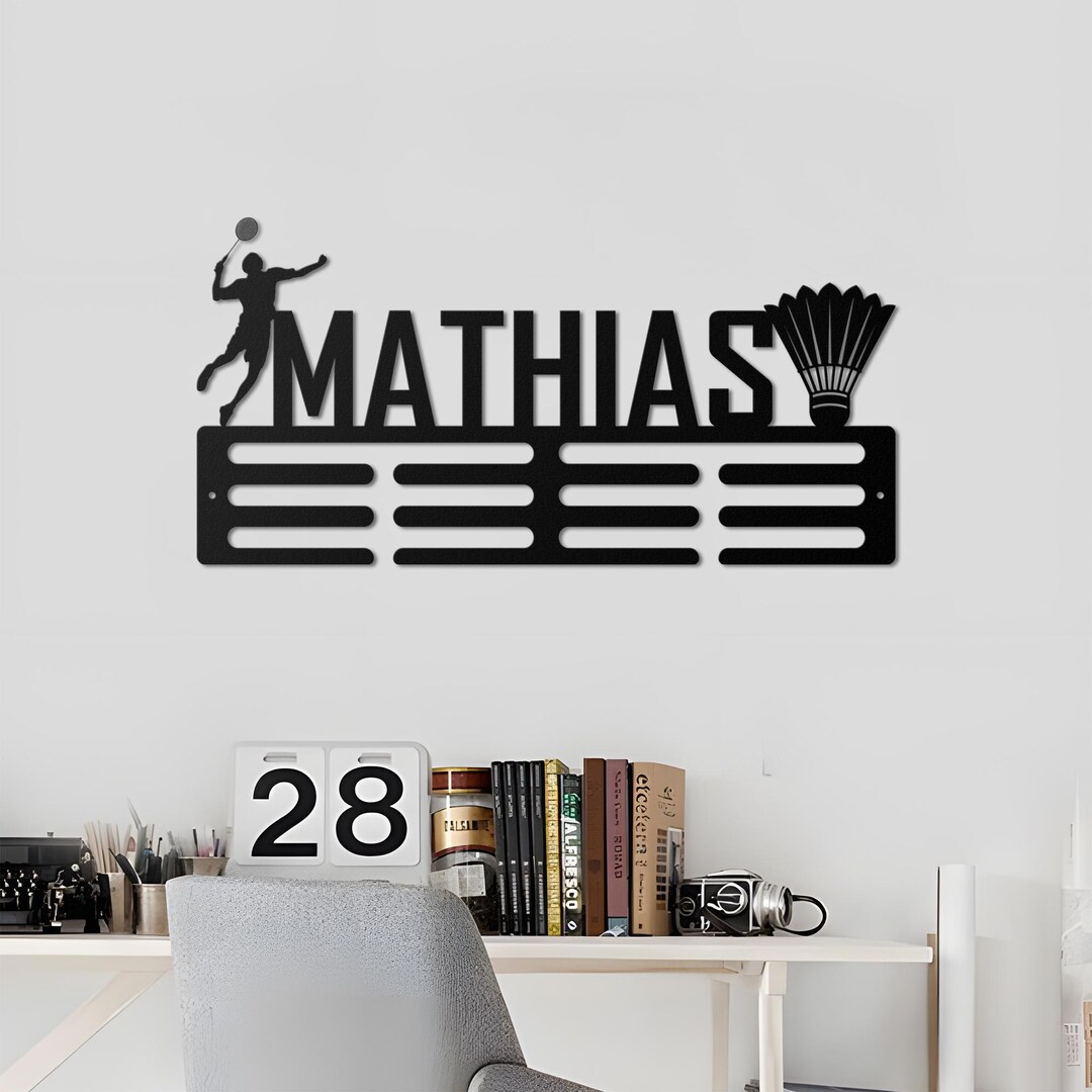Custom Badminton Medal Holder – Personalized Metal Wall Rack With Name ...