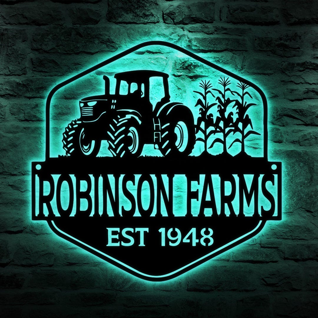Custom Tractor Metal Name Sign Wall Art LED Light, Personalized Tractor ...