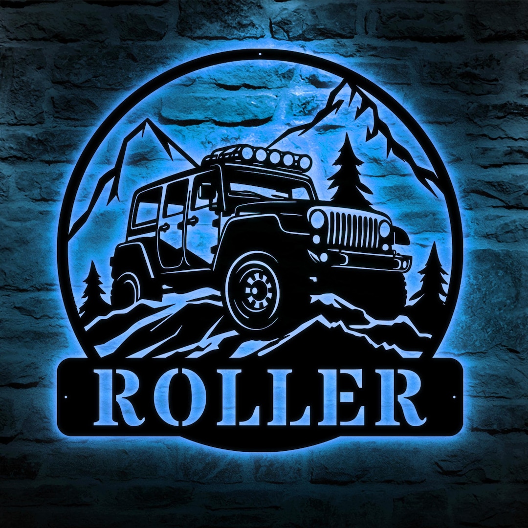 Custom Offroad Jeep Metal Sign Led Lights, Personalized Outdoor Sign ...