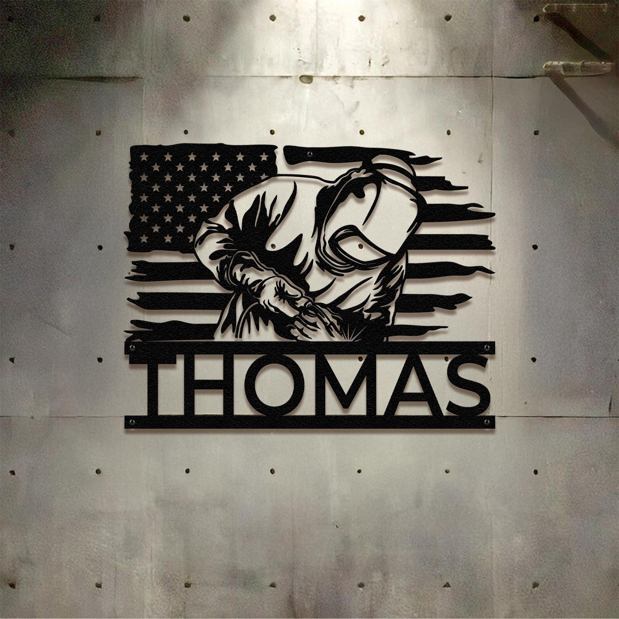 Welding Metal Wall Art – Custom Name Sign With Welder & American Flag ...