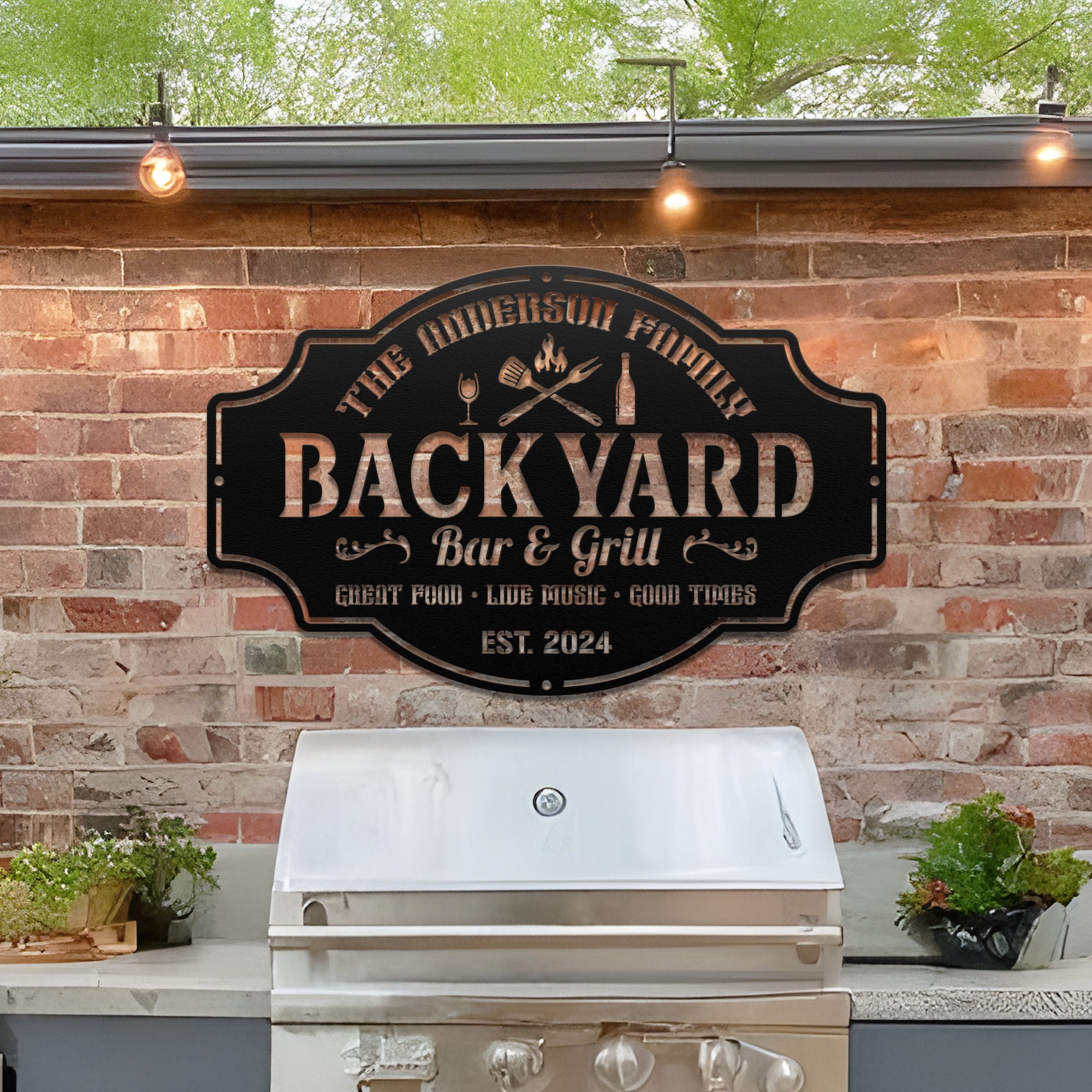 Personalized LED Light Backyard Sign Custom Bar & Grill Sign Metal Sign ...