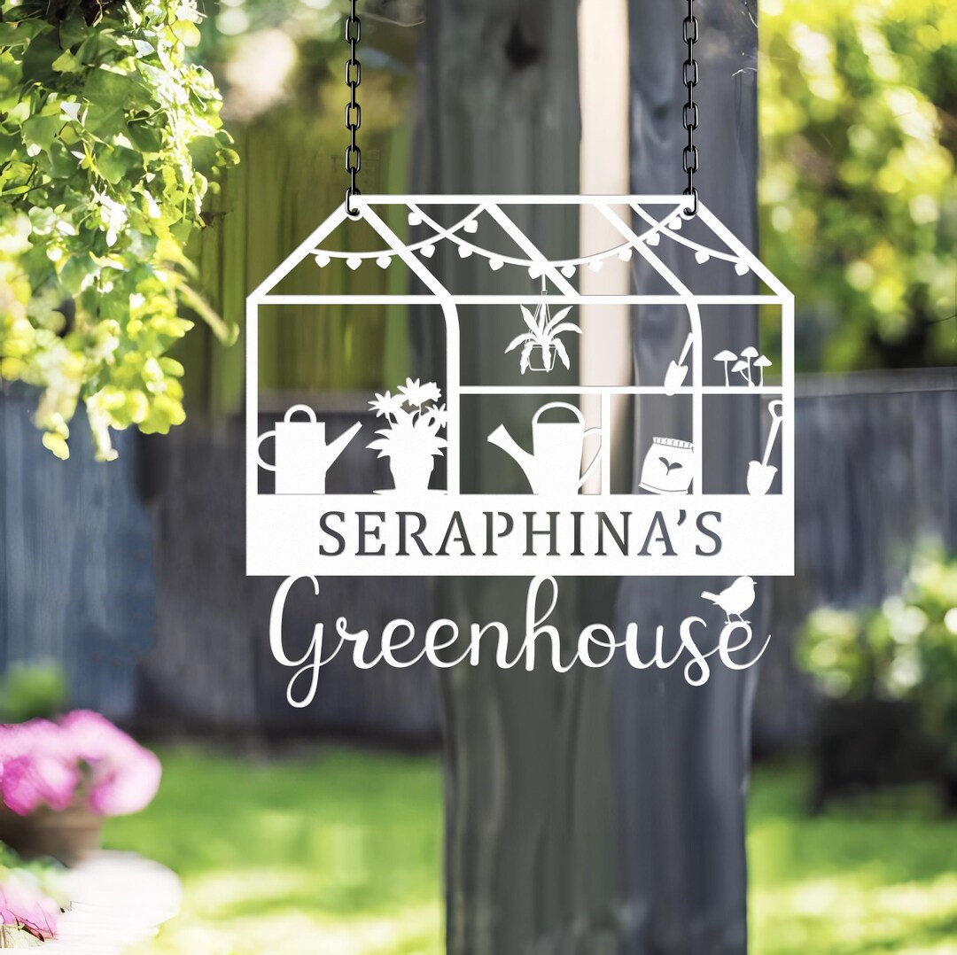 Custom Metal Greenhouse Sign, Personalized Hanging Garden Sign ...