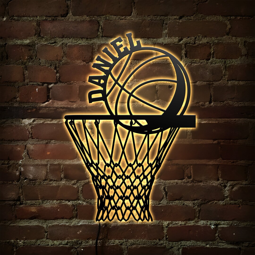 Personalized Basketball Metal Wall Art Led Light, Basketball Metal Sign ...