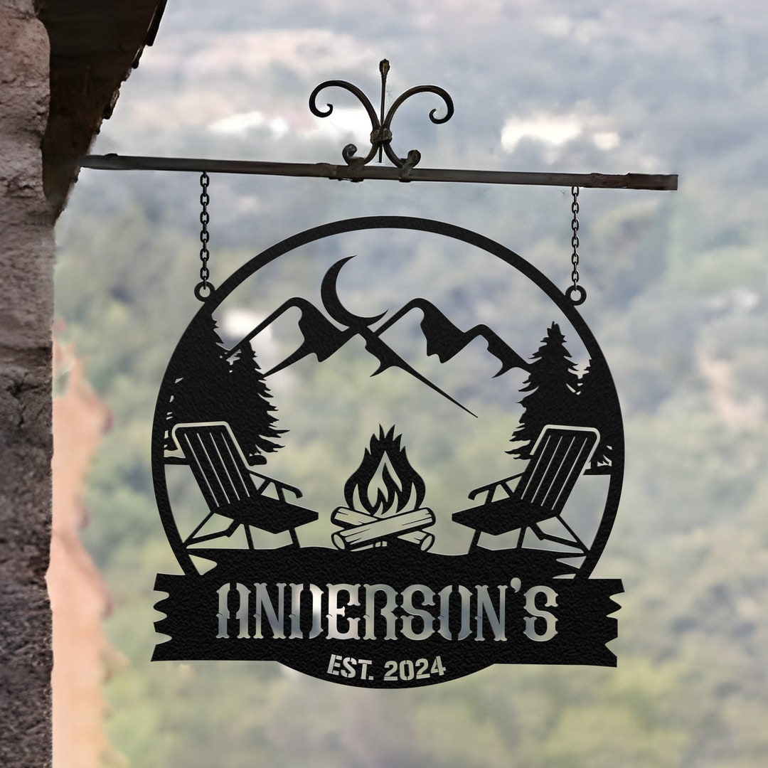 Customized Campfire Metal Sign, Family Name Camping Decor, Campers Yard ...