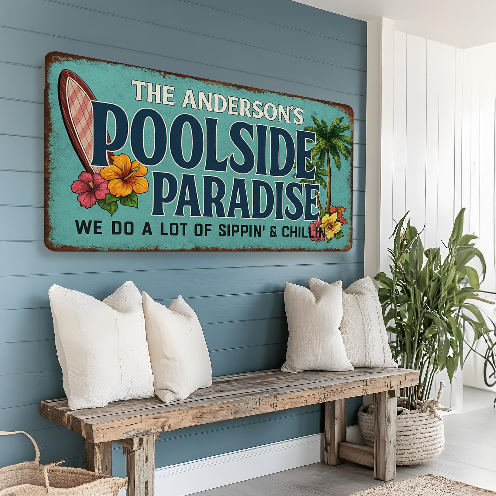 Personalized Poolside Paradise Sign, Pool Bar Decor Poolside Paradise ...