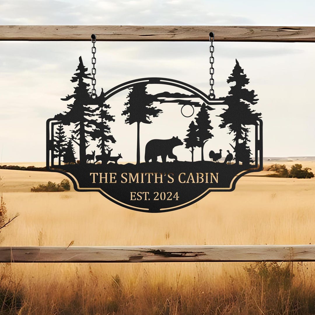 Custom Wilderness Bear and Dear Cabin Sign, Mountain Decor Personalized ...
