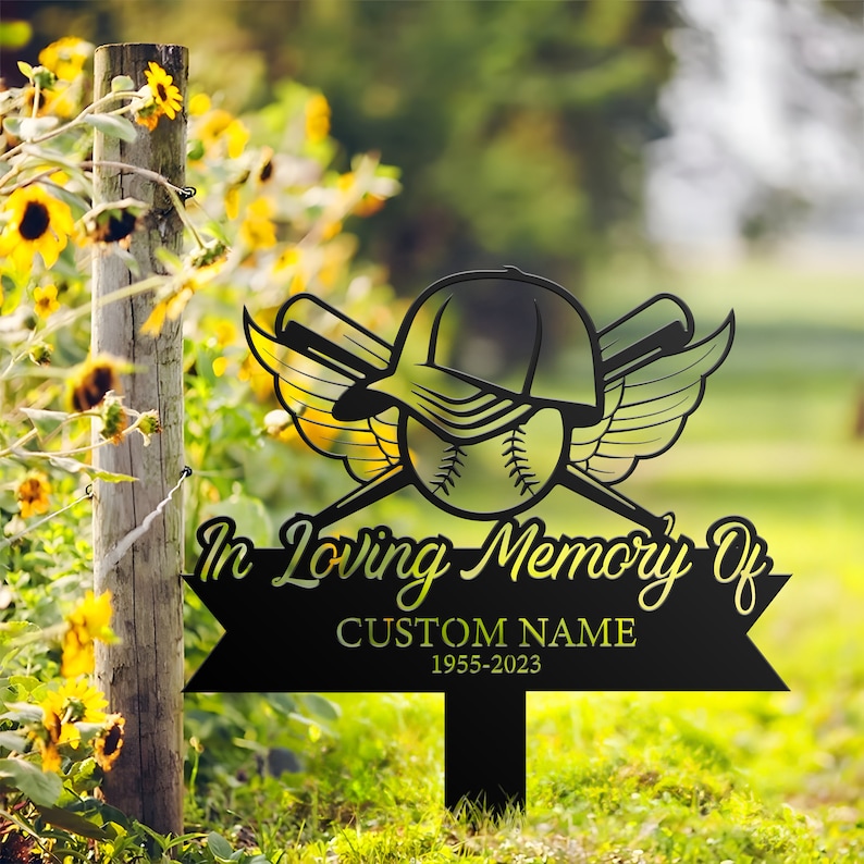 Personalized Baseball Bat and Helmet Memorial Stake, Metal Stake ...