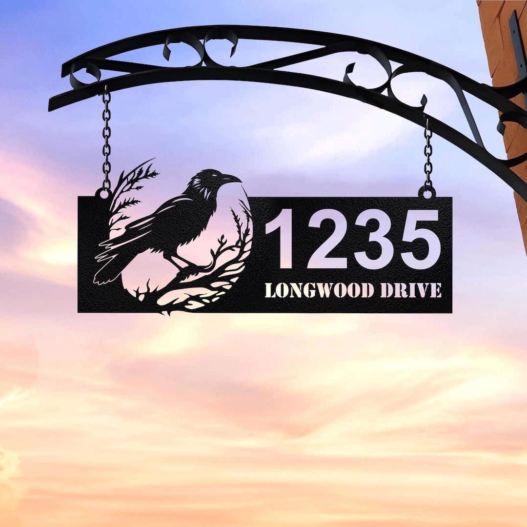 Personalized Crow Raven Metal Address Sign House Number, Custom Hanging ...