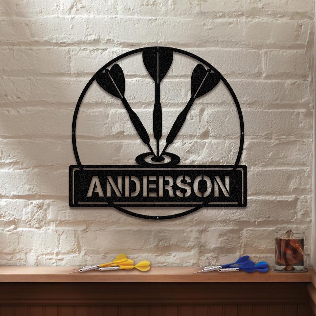 Darts Metal Wall Art, Custom Name Sign, Personalized Game Room or Bar ...