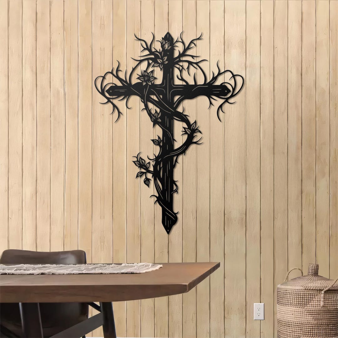 Christian Metal Wall Art, Floral Cross Wall Hanging, Religious Faith ...