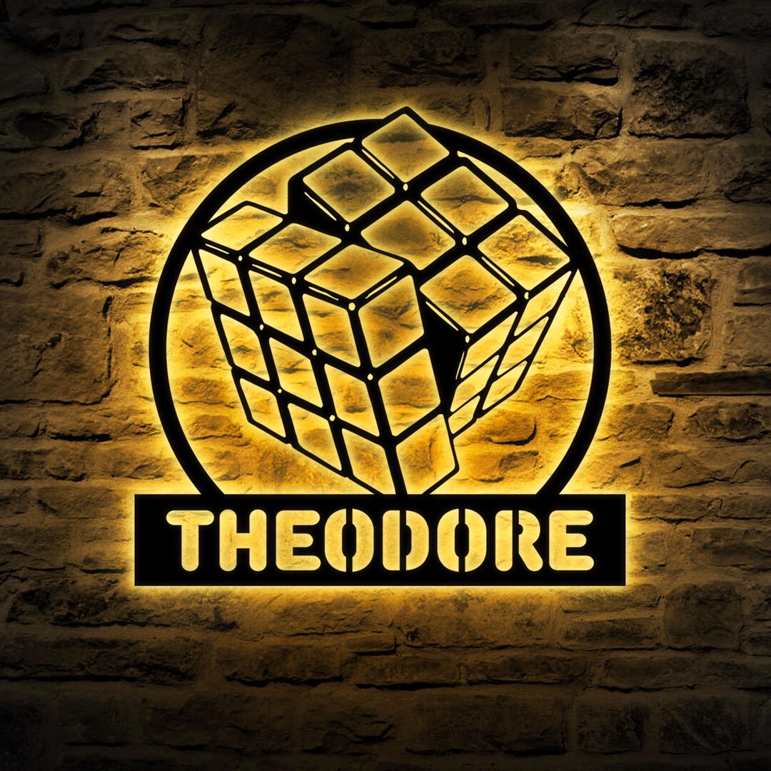 Custom Rubik's Cube Metal Wall Art LED Light, Personalized Rubiks Cube ...