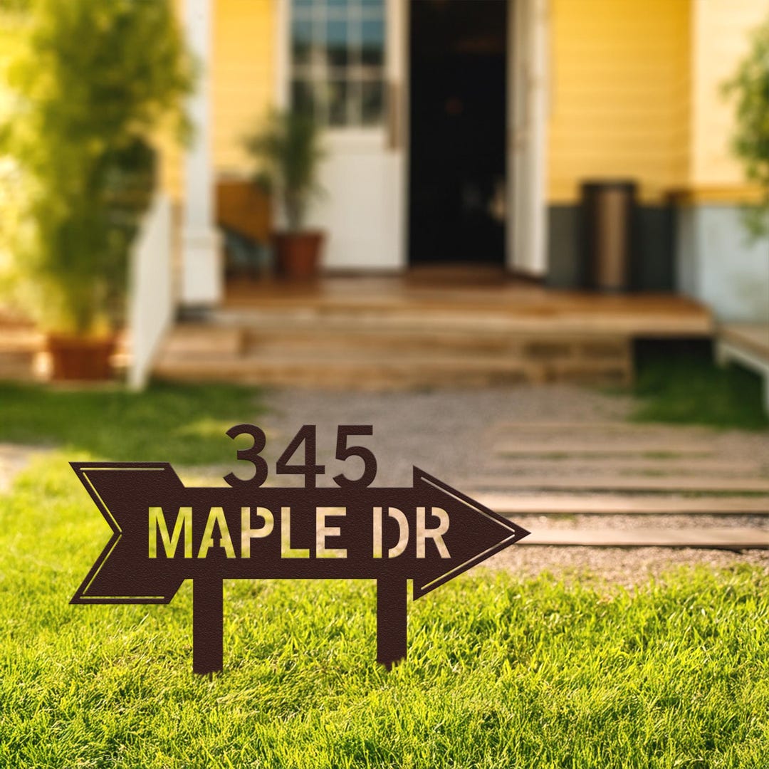 Metal Arrow Address Sign, Custom Outdoor House Numbers, Lawn Sign for ...