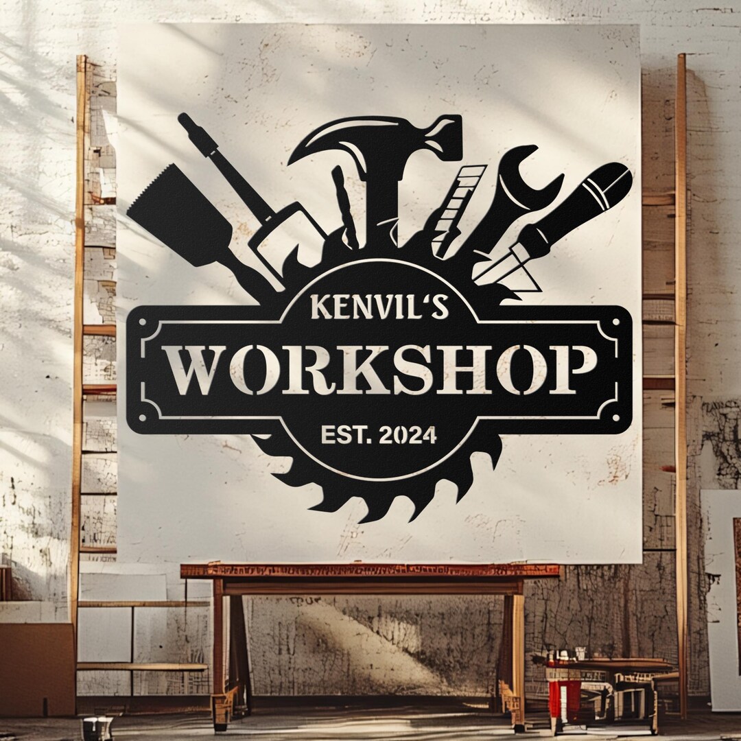 Custom Workshop Metal Sign With Lights, Papas Work Shop, Repair Tool ...