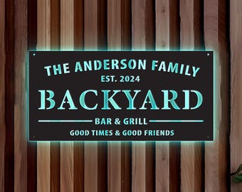 Personalized Backyard Pool Metal Sign LED Light, Outdoor Wall Decor ...
