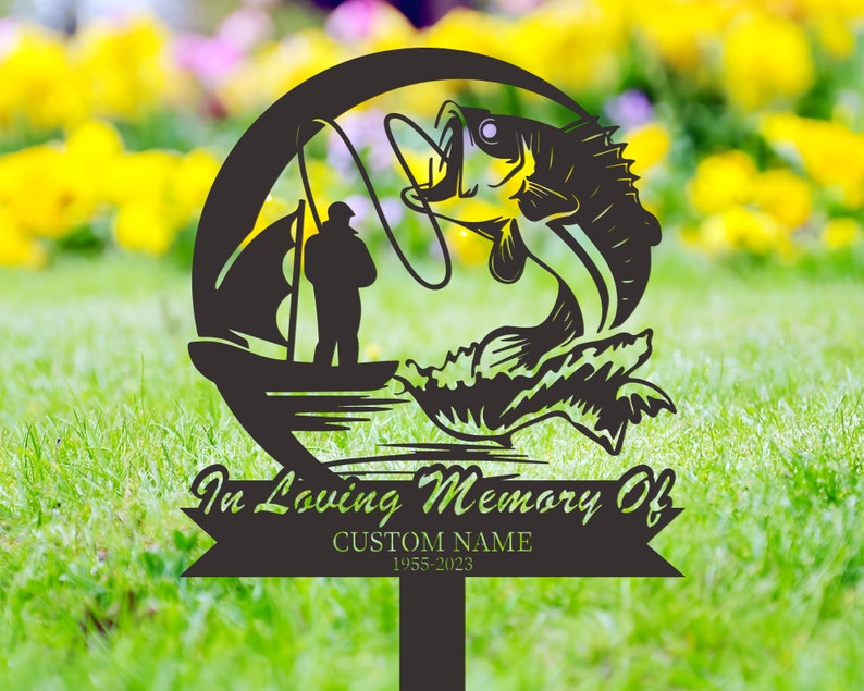 Custom Fisher Memorial Stake Bass Fishing Fisherman Memorial Stake ...