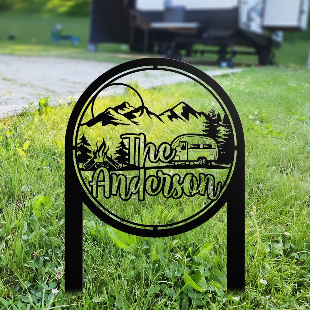 Custom Metal Campsite Sign, Personalized Family Name Sign, RV Sign for ...