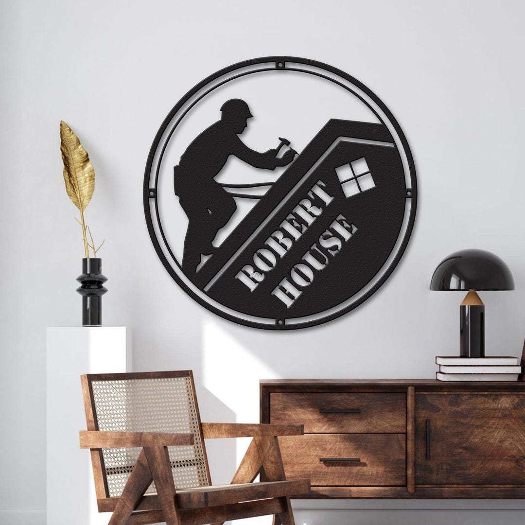 Roofer Metal Wall Sign, Custom Construction Worker Art, Personalized ...