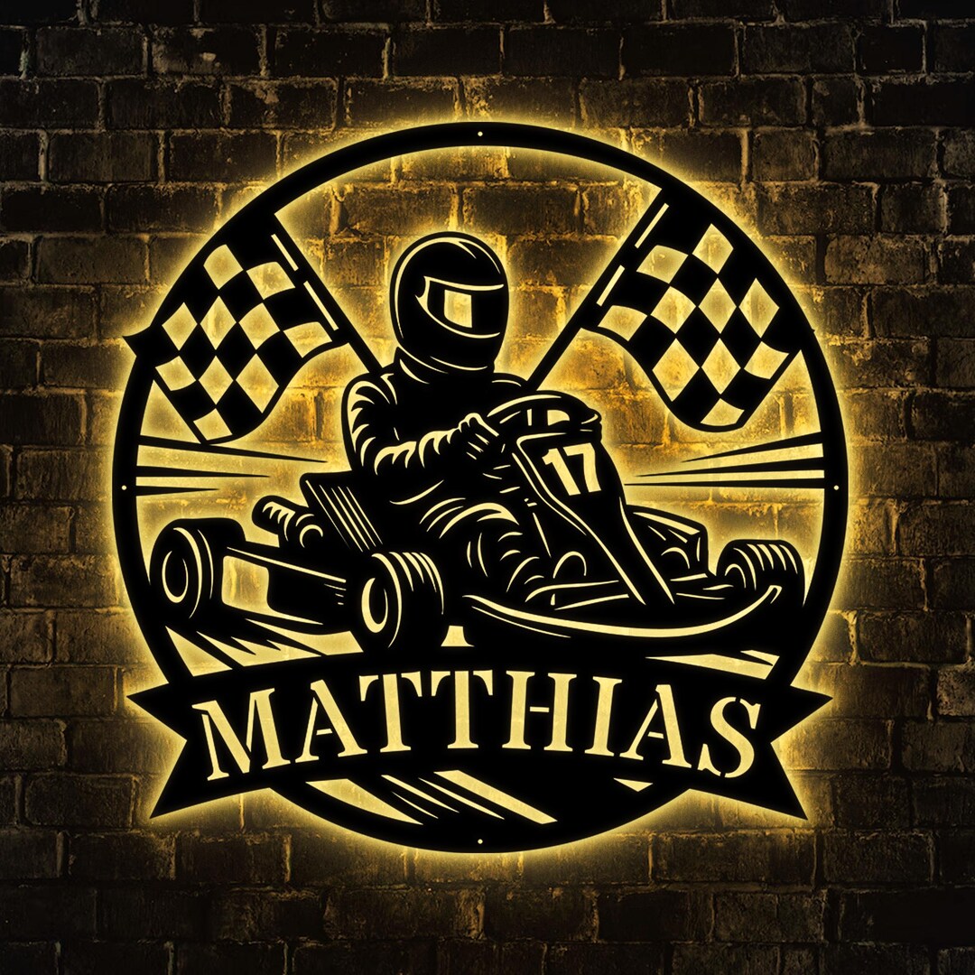 Go Kart Racing Metal Sign With LED Light, Custom Go Kart Racer Name ...