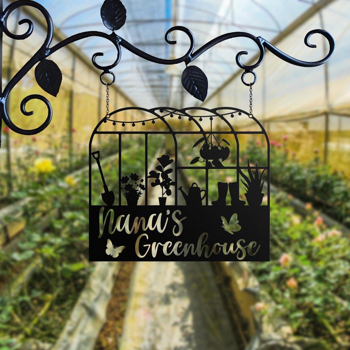 Custom Metal Greenhouse Sign, Personalized Hanging Garden Sign ...