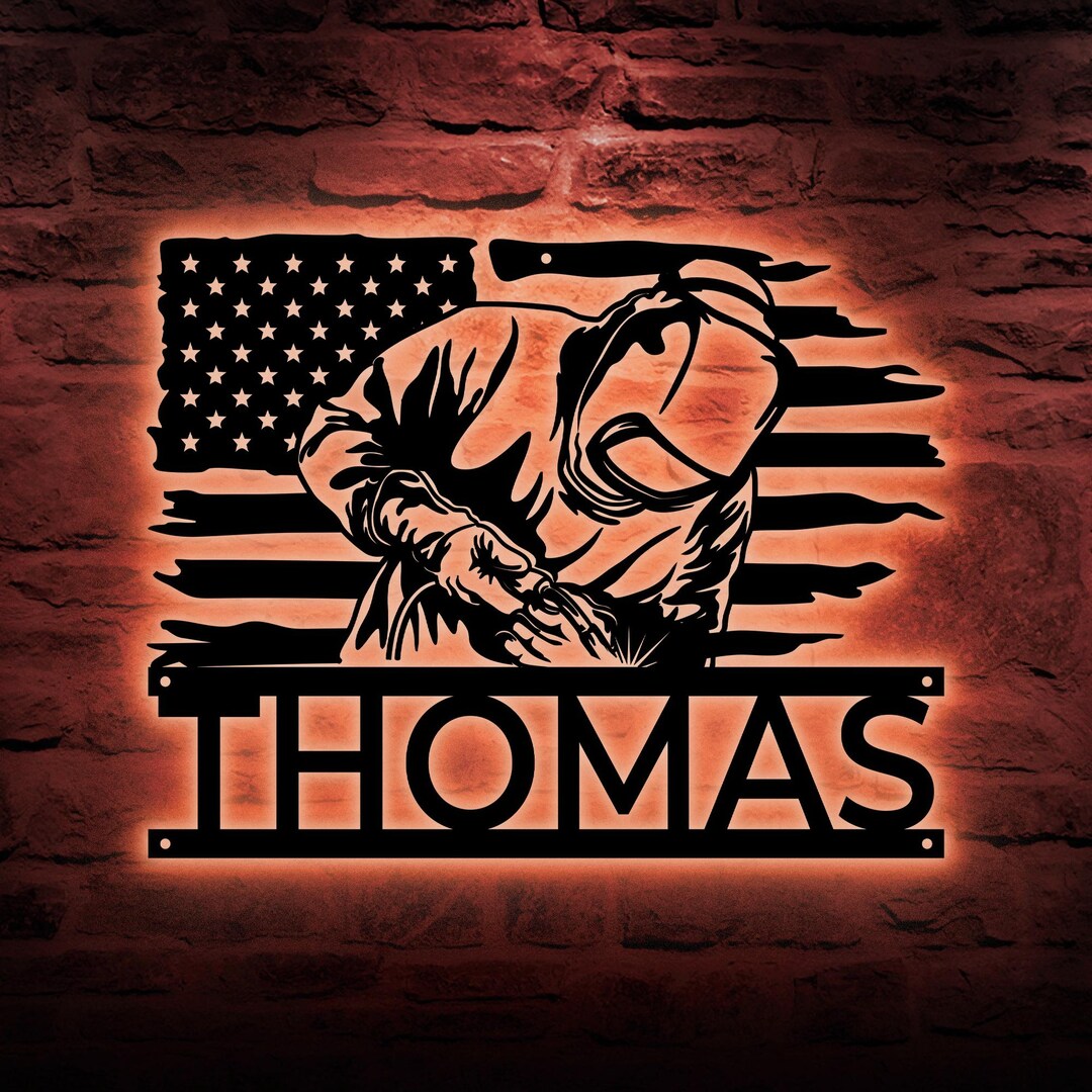 Welding Metal Wall Art – Custom Name Sign With Welder & American Flag ...