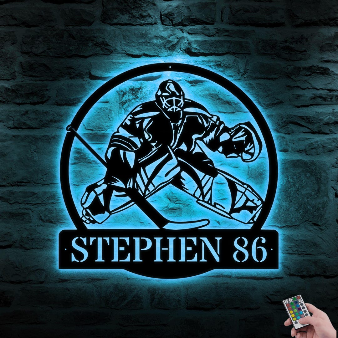 Custom Hockey Goalie Metal Wall Art With LED Lights, Personalized ...