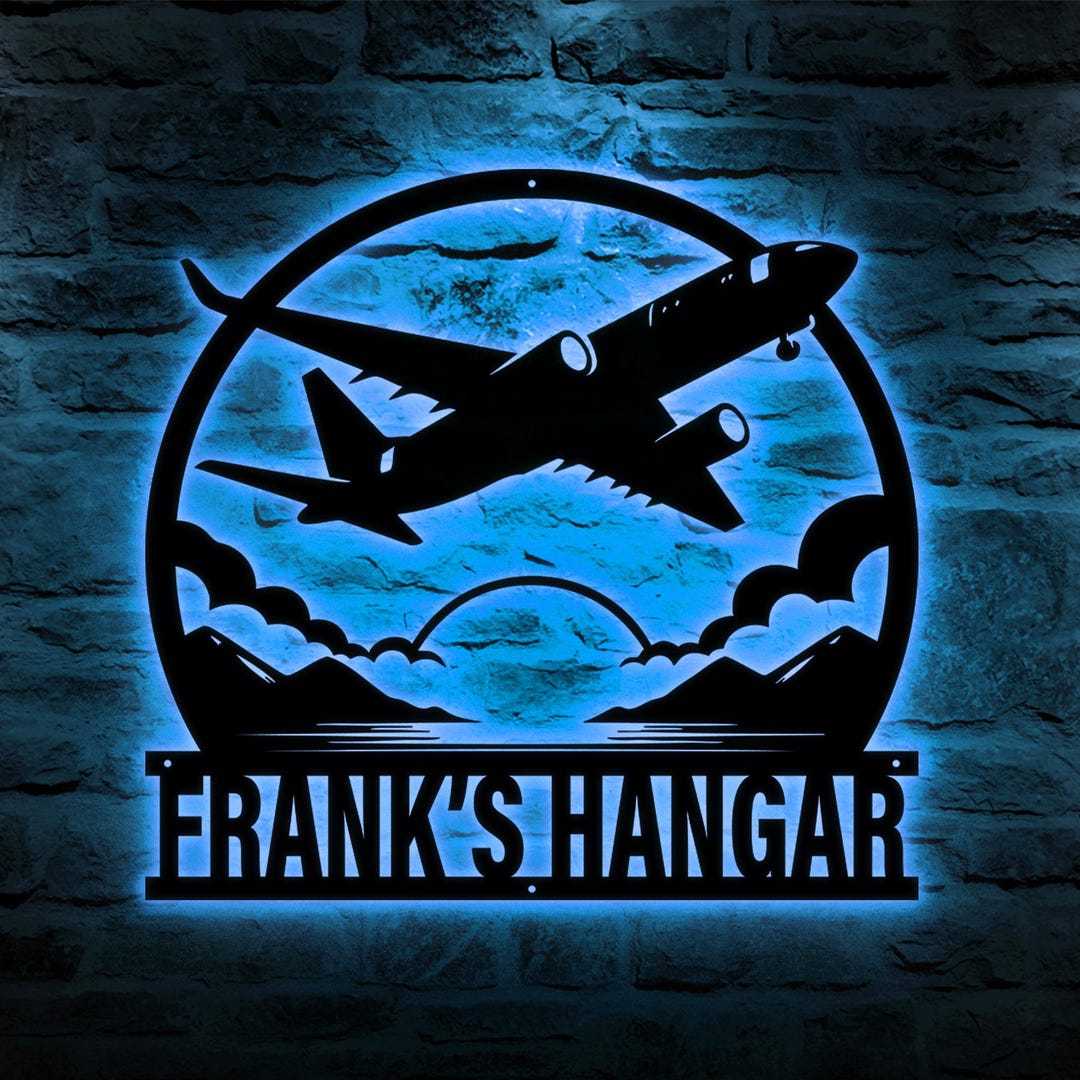 Personalized Airplane LED Metal Sign, Airplane Hangar Sign, Multi ...