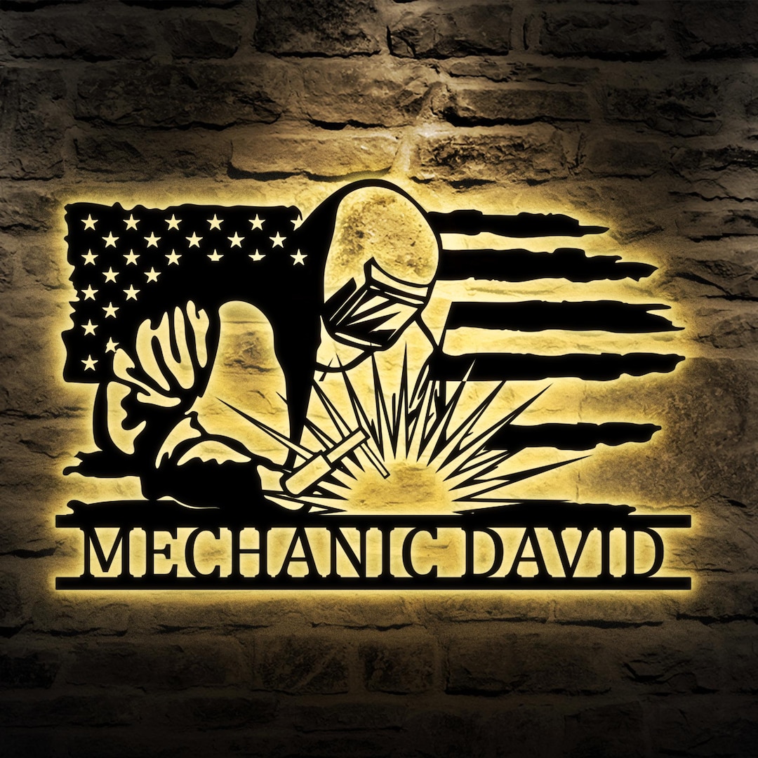 Custom Welder US Flag Metal Sign With Led Light, Xmas Birthday Gift for ...