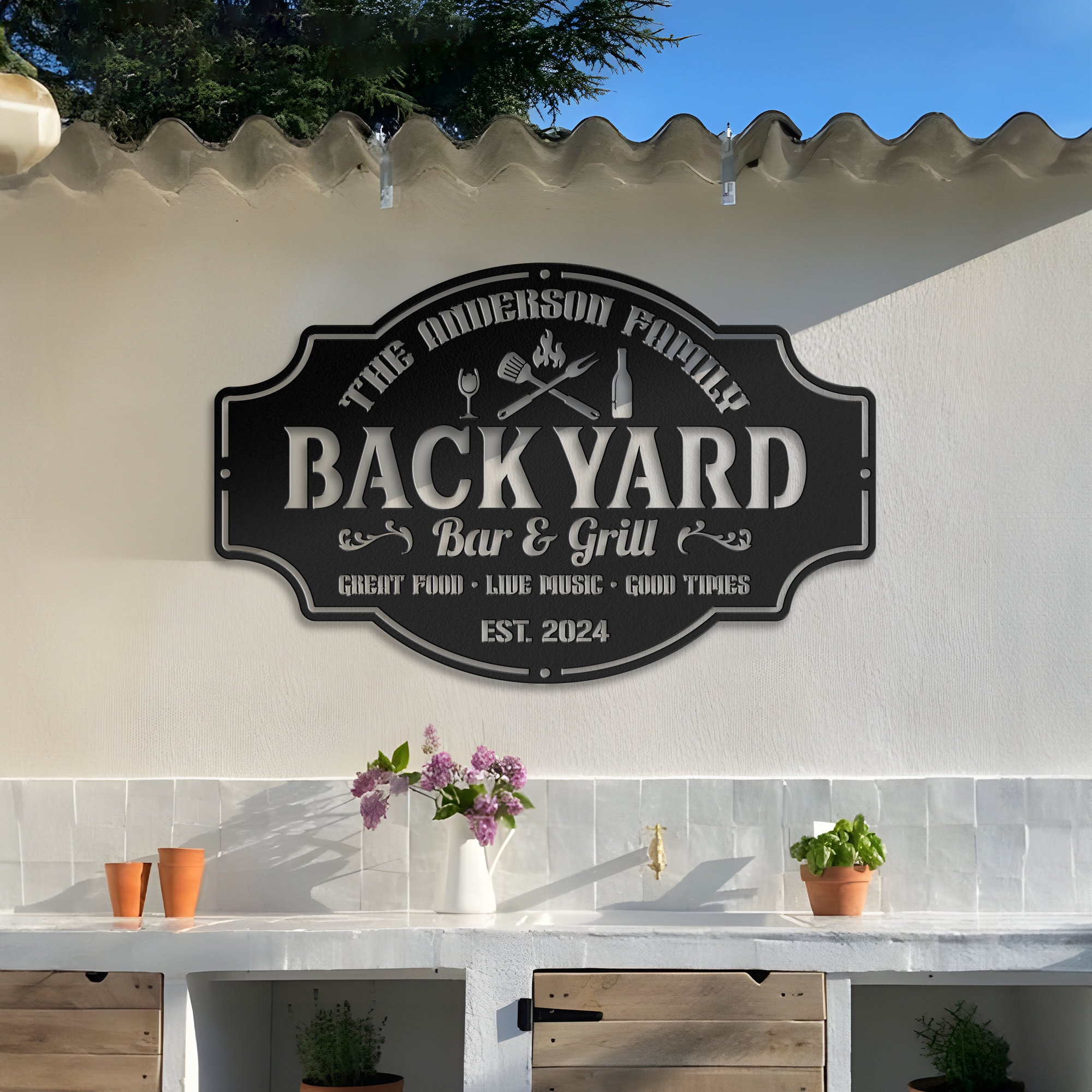 Personalized LED Light Backyard Sign Custom Bar & Grill Sign Metal Sign ...
