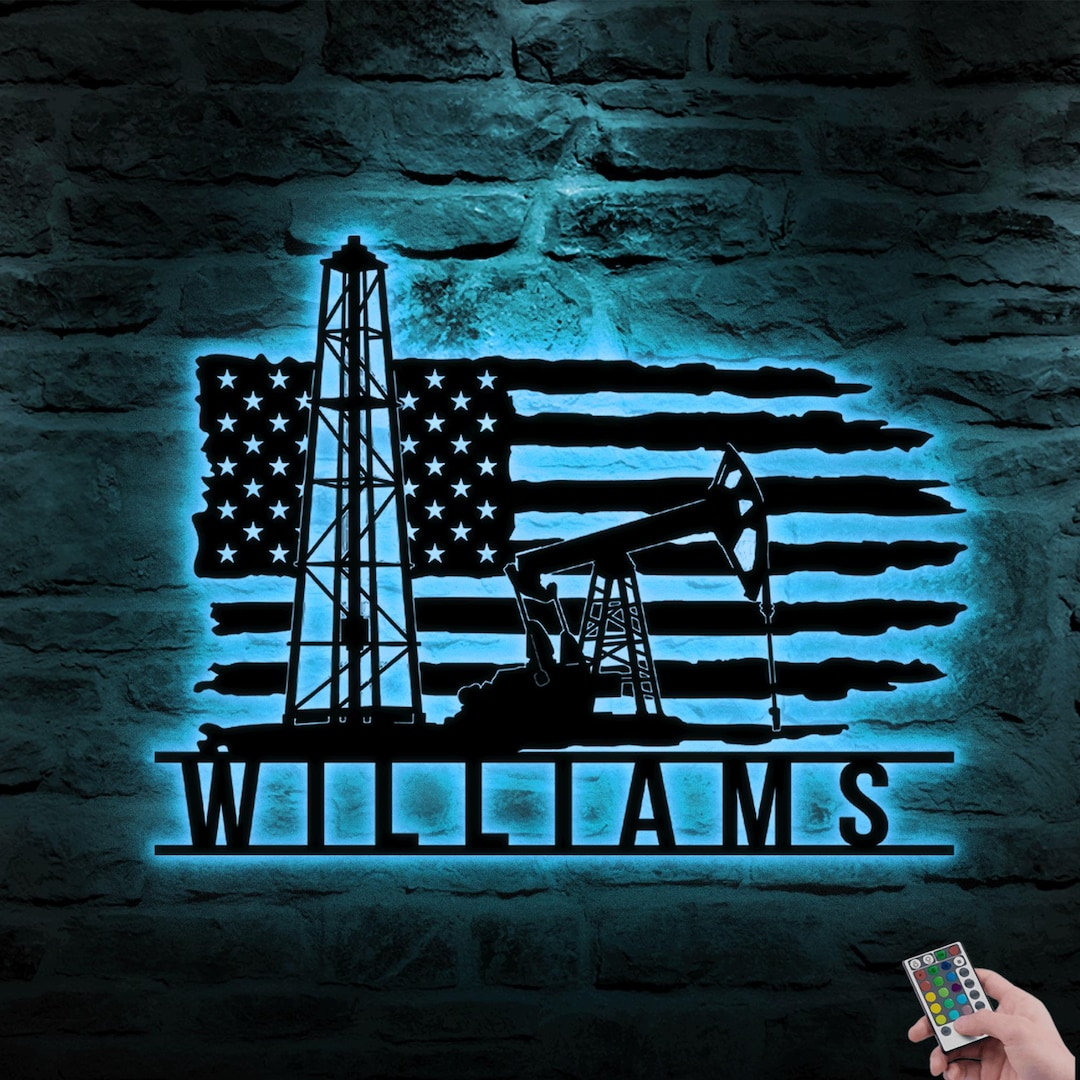 Custom Coal Mining US Flag Metal Wall Art LED Light Personalized Miner ...